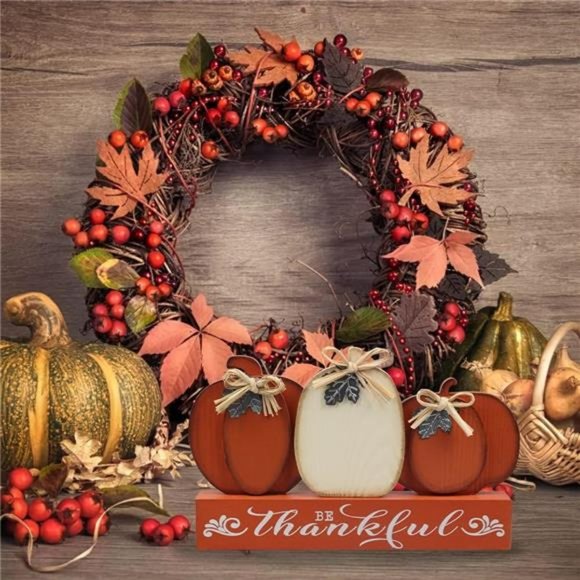 Accents | Large Wooden Pumpkin Sign Block Set Fall Decor With Autumn ...